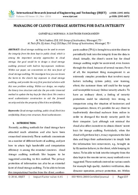 Pdf Managing Of Cloud Storage Auditing For Data Integrity
