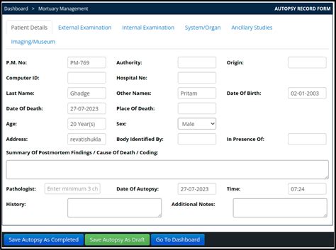 autopsy register medixcel support