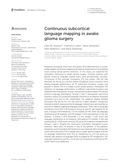 Pdf Continuous Subcortical Language Mapping In Awake Glioma Surgery
