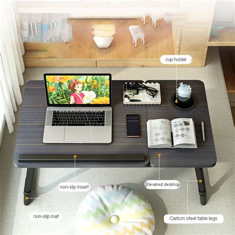 [sg Stock] Foldable Lazy Table Portable Laptop Desk With Tablet Holder Multi Purpose Bed Table