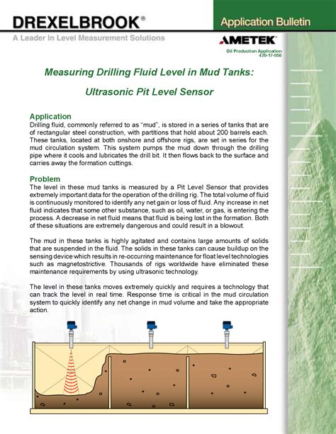 Measuring Drilling Fluid Level In Mud Tanks Ultrasonic Pit