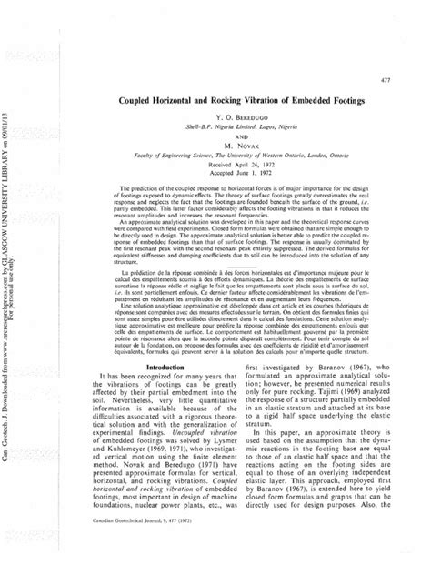 1972 Coupled Horizontal And Rocking Vibration Of Embedded Footings 163c Pdf Resonance Damping