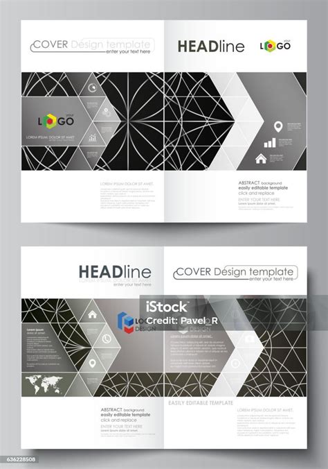 이중 접이식 브로셔 잡지 전단지 소책자를 위한 비즈니스 템플릿 표지 2단 브로슈어에 대한 스톡 벡터 아트 및 기타 이미지 2단 브로슈어 검은색 고대의 Istock