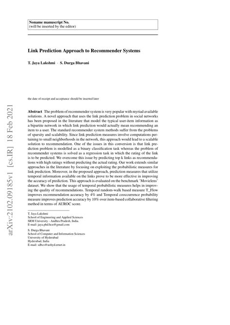 pdf link prediction approach to recommender systems