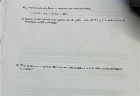 Solved 35 Given The Following Balanced Equation Answer The