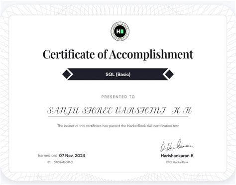 Sanju Shree Varshini K K On Linkedin Sql Dataskills Continuouslearning Hackerrank