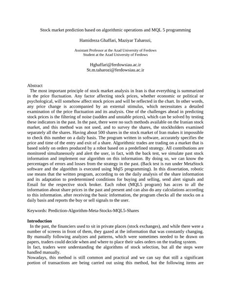 PDF Stock Market Prediction Using Algorithmic Trading And MQL5 Programming