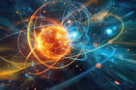 Glowing Abstract Atomic Structure An Illustration Of Subatomic Particles Interacting Premium