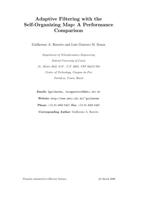 PDF Adaptive Filtering With The Self Organizing Map A Performance Comparison