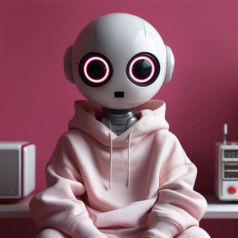 Futuristic Humanoid Robot Portrait In Pink Hoodie Art Playground