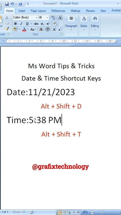 Date And Time Shortcut Key In Ms Word Tips And Tricks Microsoft Word