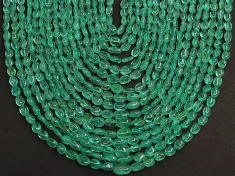 Natural Russian Emerald Gemstone Smooth Oval Mani Shape Stone Beads Necklace At ₹ 625 Carat In