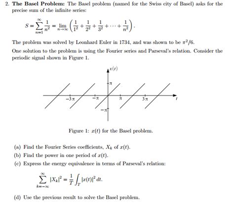 The Basel Problem Named For The Swiss City Of Basel Chegg Com