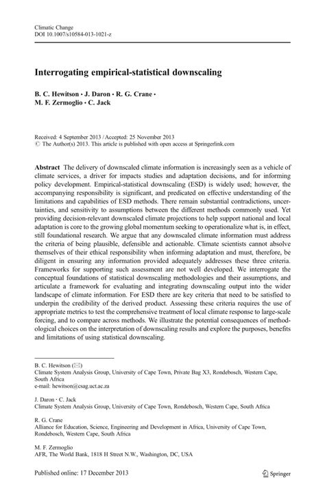 Pdf Interrogating Empirical Statistical Downscaling