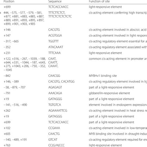 Putative Cis Acting Regulatory Elements Identified In The Promoter Of
