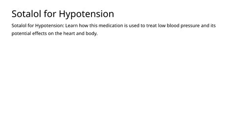 Sotalol For Hypotension Meds Is
