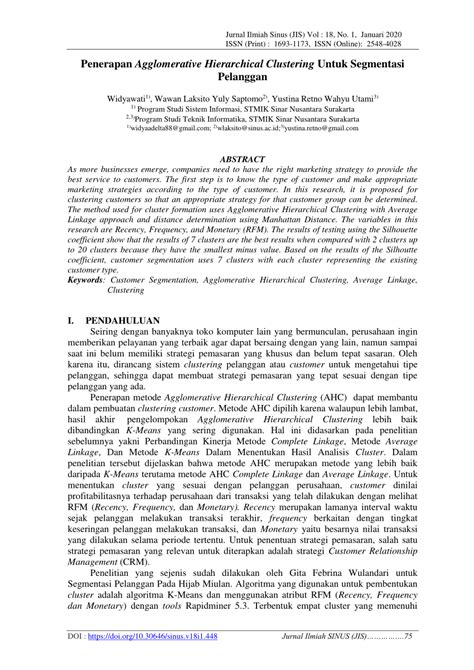 Pdf Penerapan Agglomerative Hierarchical Clustering Untuk Segmentasi