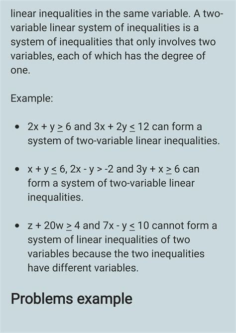 Solution Example Of A Two Variable Linear Inequality Problem In