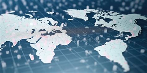 Digital World Map With Glowing Cyber Data Points On Dark Background Aig35 Stock Illustration