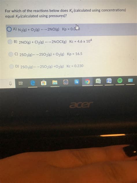 solved for which of the reactions below does kc calculated