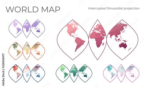Low Poly World Map Set Interrupted Sinusoidal Projection Collection Of The World Maps In