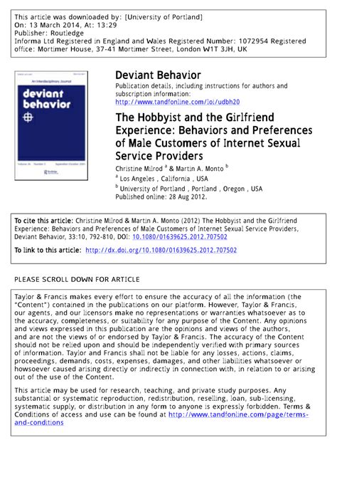 Pdf The Hobbyist And The Girlfriend Experience Behaviors And Preferences Of Male Customers Of