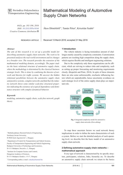 Pdf Mathematical Modeling Of Automotive Supply Chain Networks