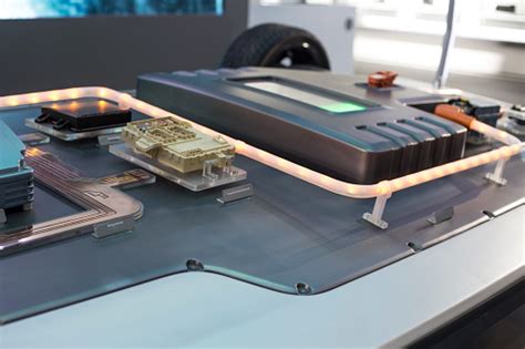 전자 차량 리튬 배터리 팩 및 전원 연결 파워 트레인이 장착 된 하이브리드 자동차 배터리 전원에 대한 스톡 사진 및 기타 이미지 배터리 전원 제조 공장 산업 건물