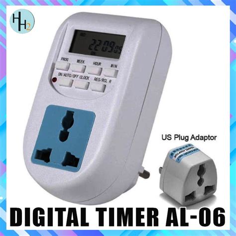 Digital Timer AL Electronic Digital Mains EU Plug In Timer Switch Socket With US Plug Adapter
