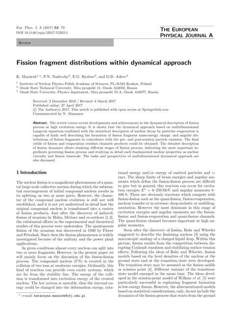 Pdf Fission Fragment Distributions Within Dynamical Approach