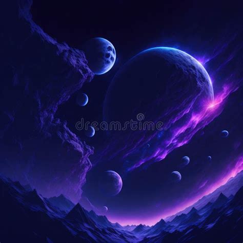 Sci Fi Futuristic Fantasy Alien World Landspace Sky With Stars And Moons Deep Space Science