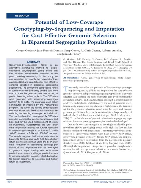 Pdf Potential Of Low Coverage Genotyping By Sequencing And Imputation
