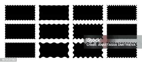 지그재그 물결 모양의 가장자리 사각형 모양 세트 벡터 들쭉날쭉한 기하학 직사각형 추상 요소 짧고 불규칙한 곡선에 대한 스톡 벡터 아트 및 기타 이미지 Istock