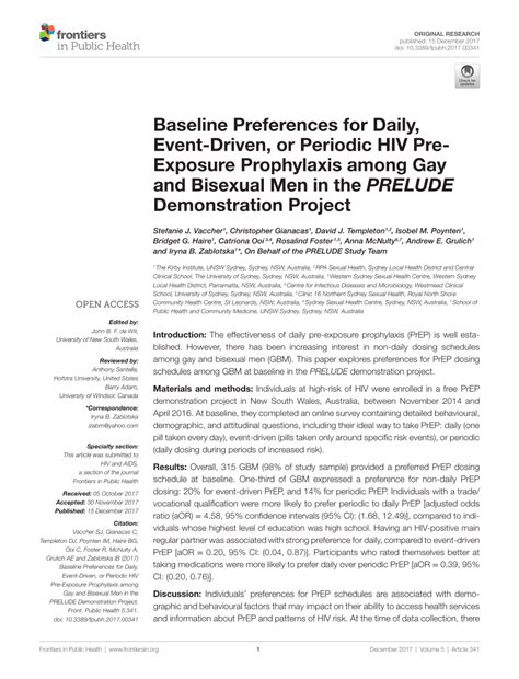Pdf Baseline Preferences For Daily Event Driven Or Periodic Hiv Pre