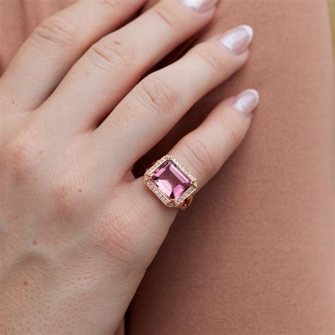 501 Carat Handmade Emerald Cut Pink Tourmaline Diamond Rose Gold