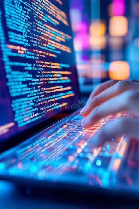 A Person Is Typing On A Laptop While Coding With Vibrant Screen