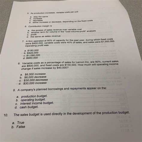 solved 5 as production increases variable costs per unit