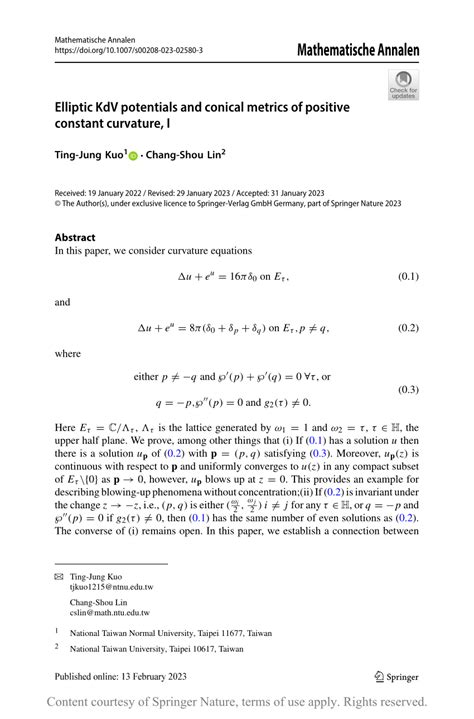 Elliptic Kdv Potentials And Conical Metrics Of Positive Constant