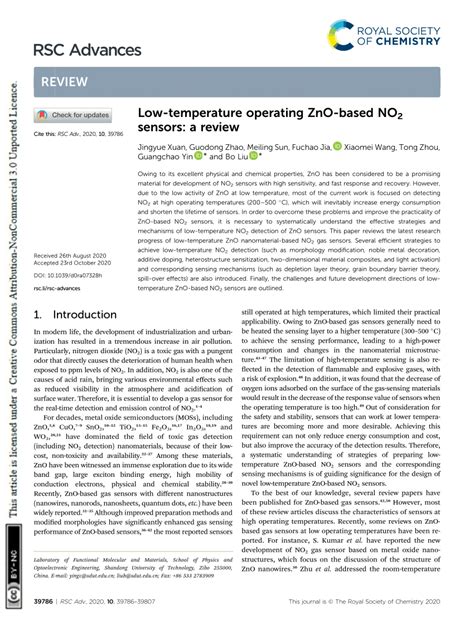 Pdf Low Temperature Operating Zno Based No2sensors A Review