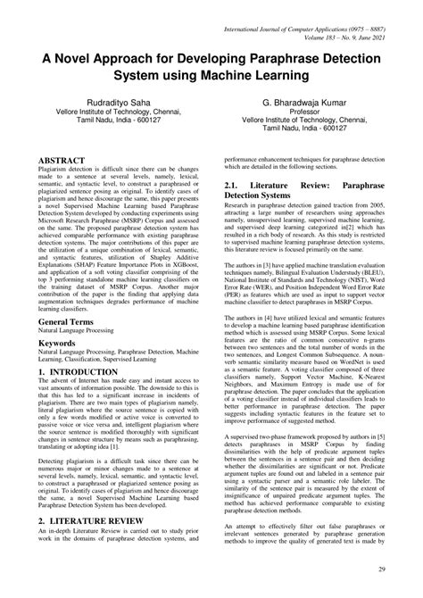 Pdf A Novel Approach For Developing Paraphrase Detection System Using Machine Learning