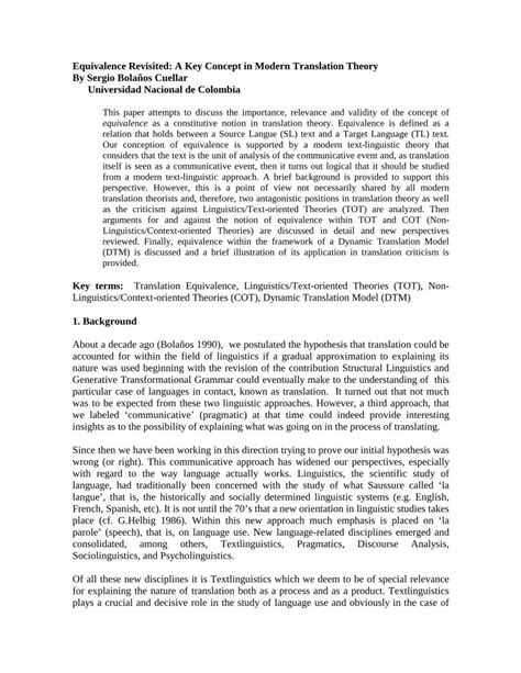 Pdf Equivalence Revisited A Key Concept In Modern Translation Theory Dokumentips