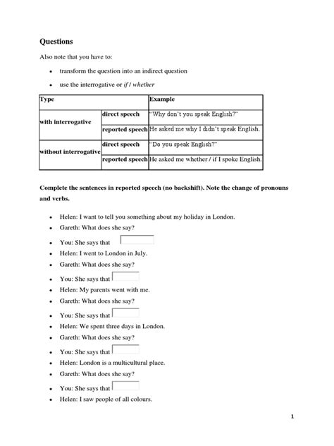 Direct And Indirect Speech Andquestions Pdf Syntax Languages