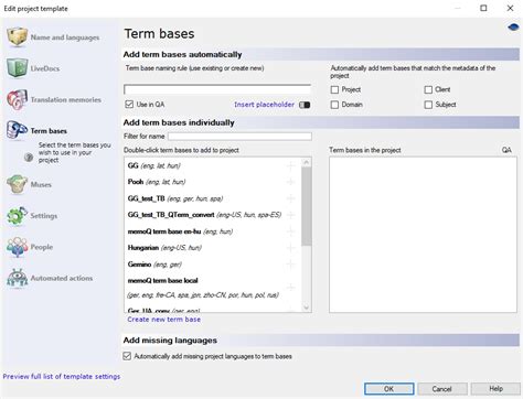 Edit Template Term Bases