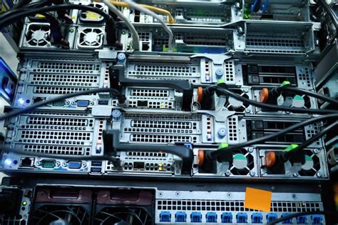 Close Up View Of Hardware And Wires In The Server Room Stock Image
