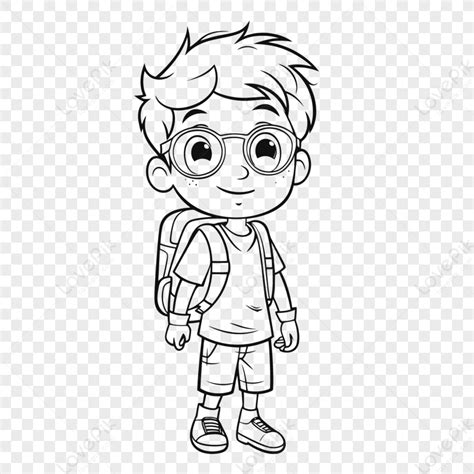 소년은 배낭과 안경 개요 스케치 드로잉으로 서 있습니다 벡터인간의 몸소매 Png 일러스트 무료 다운로드 Lovepik