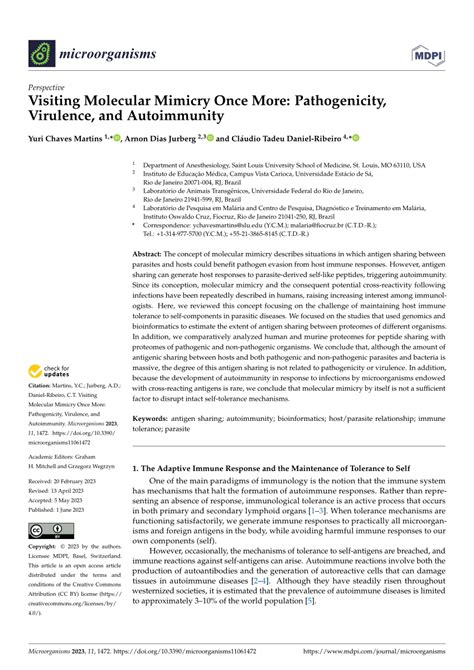 Pdf Visiting Molecular Mimicry Once More Pathogenicity Virulence And Autoimmunity