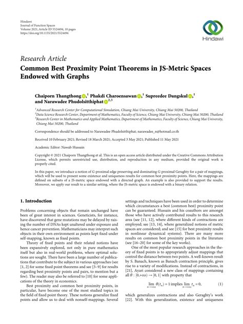 Pdf Common Best Proximity Point Theorems In Js Metric Spaces Endowed With Graphs
