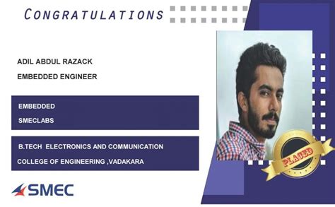 Adil Abdul Razack Placed Successfully As Embedded Engineer Placementshala