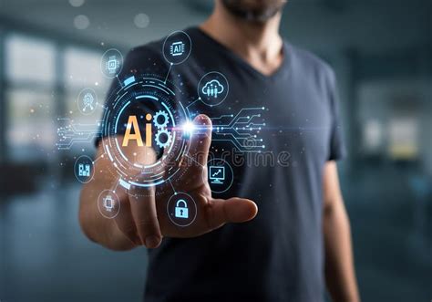Man Interacting With Futuristic Ai Technology Interface Displaying