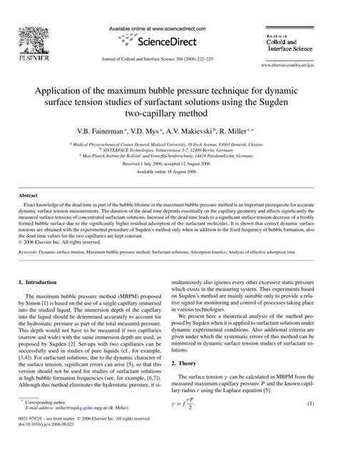 Pdf Application Of The Maximum Bubble Pressure Technique For Dynamic